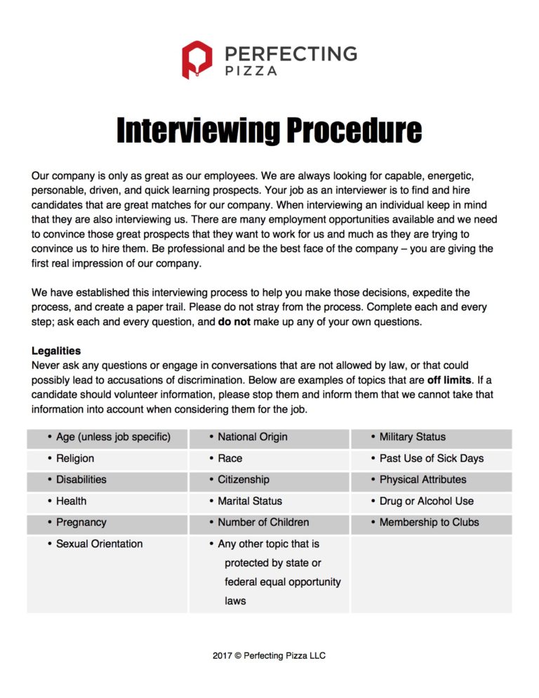 Pizza Restaurant | Interview Procedures